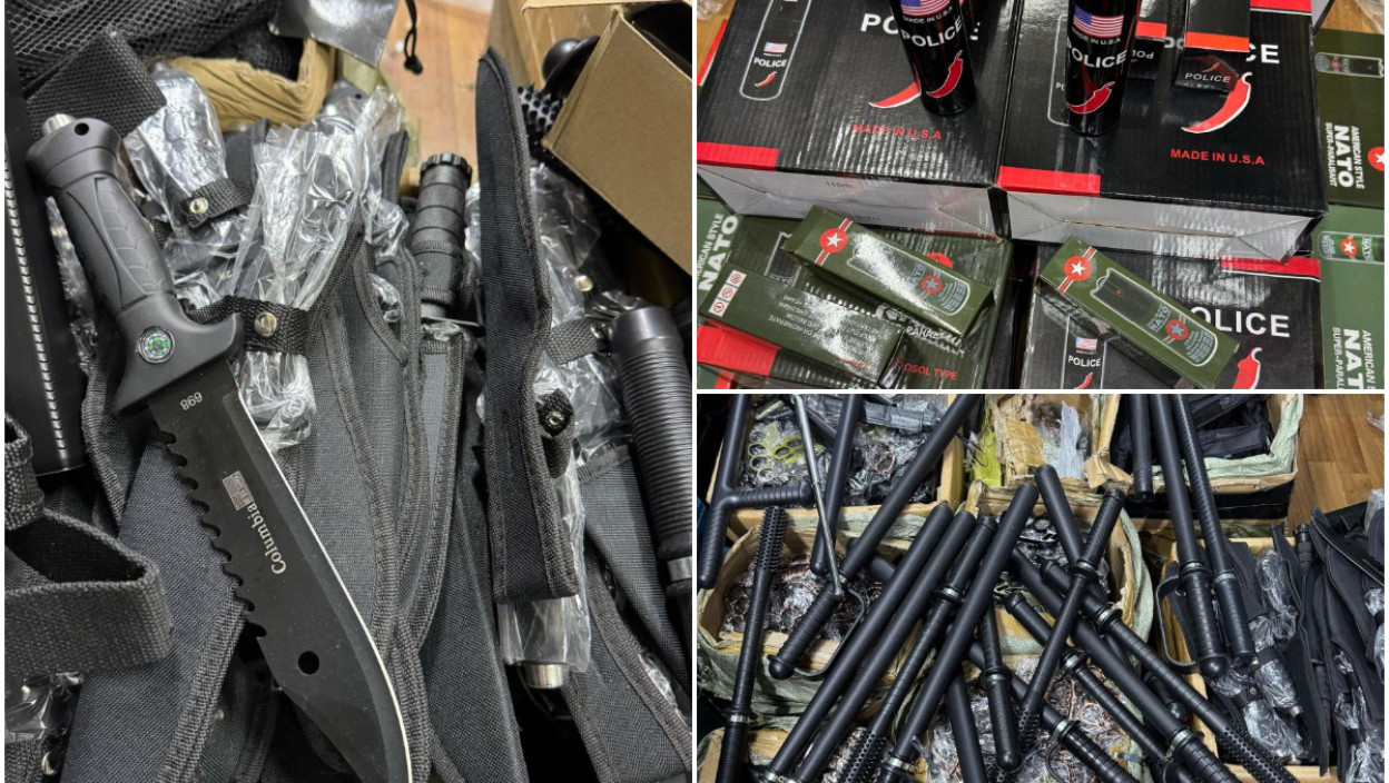 (FOTO) UZNEMIRUJUĆE! ZAPLENJENI NOŽEVI, SAMOSTRELI, ELEKTROŠOKERI Velika količina oružja ...